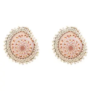 Oana Savu Silver / White / Grey Beaded Sea Shells Earrings Sterling Silver Studs - Silver/white/grey