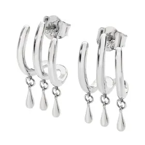 LUCY QUARTERMAINE Solid Sterling Waterfall Three Hoop Studs With Drips - Silver