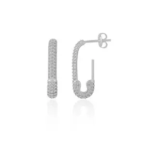 SPERO LONDON Pave Safety Pin Earrings Sterling - Silver