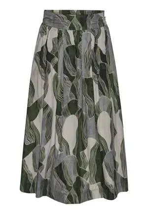 GROBUND Mette Skirt The Long One With Abstract Landscape - Green