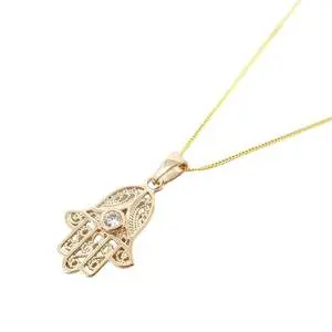 HARFI Dainty Hamsa Hand Pendant Charm Plated Necklace - Gold