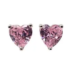 HARFI Pink / Silver Pink Tourmaline Heart Sterling Silver Stud Gemstone Earrings - Pink/silver