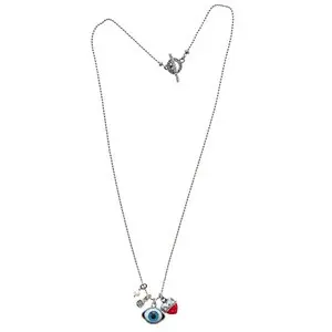 GEM KINGDOM Silver / Blue / Red Eye Love You Necklace Blue Eye Short - Silver/blue/red