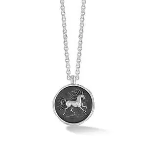 DOWER & HALL Fire Horse Talisman Necklace In Oxidised - Silver
