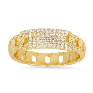 KYLIE HARPER Petite Curb Chain Diamond Cz Id Ring - Gold