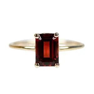 MELT'M JEWELRY 14k Gold Emerald Cut Garnet Ring, January Birthstone Ring - Gold/red