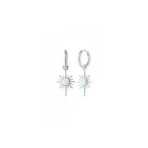 SPERO LONDON Silver / White White Opal Northern Star Starburst Drop Hoop Earring Sterling Silver Silver - Silver/white