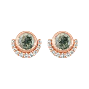 LA KAISER Rose Gold Moss Agate & Diamond Lunar Eclipse Studs - Yellow