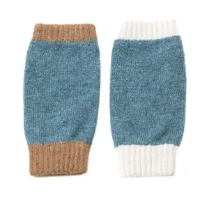 MÀIRI M MACLEOD Blue / White / Brown Effie Ginger Wrist Warmers Camel/white/blue Cashmere - Blue/white/brown