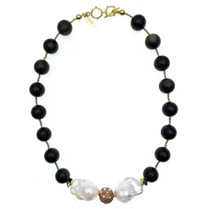FARRA Gemstone With Baroque Pearl Statet Necklace - Black