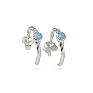 ISLA SILVER Blue / Silver Blue Opal Silver Huggie Hoop Earrings - Blue/silver