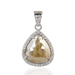 ARTISAN White / Brown Ice Diamond & Diamond Halo Pendant In 18k White Gold - White/brown