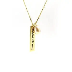 VICSTONENYC FINE JEWELRY Love You Mommy Pearl Yellow Solid Necklace - Gold
