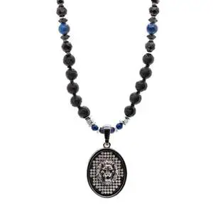 EBRU JEWELRY Black / Silver Powerful Silver Black Lion Beaded Necklace Black - Black/silver