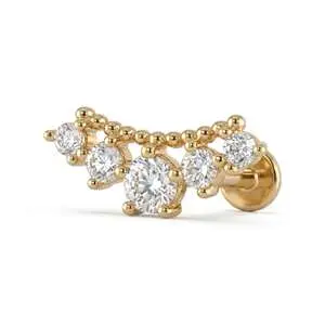 Zahav Jewelry 14k Solid 18g 8mm Graduated Cz Internally Threaded Flat Back Stud - Gold