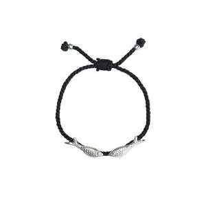 RIZE Silver / Black Matsya Charm Bracelet Sterling Silver Plated & Black Cord - Silver/black