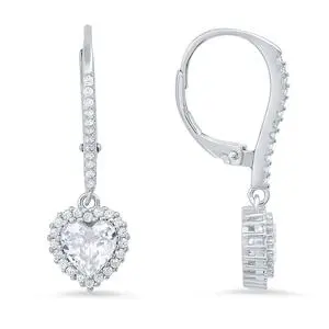 KYLIE HARPER Silver / White April Diamond Birthstone Heart-cut Halo Leverback Earrings In Sterling Silver - Silver/white