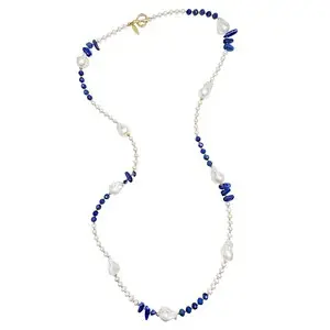 FARRA Baroque Pearls With Lapis And Kyanite Long Necklace - Blue