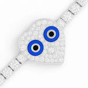 MAISON DE GALA Silver / Blue Evil Eye Heart Bracelet - Silver/blue