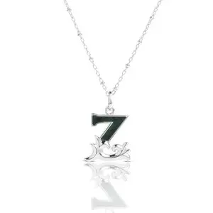 KASUN LONDON Solid Z Initial Necklace With Green Marble - Silver