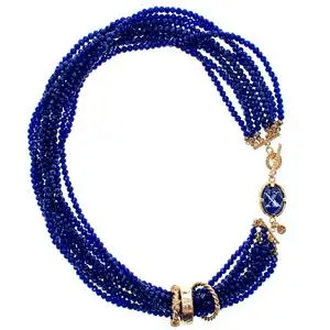 GEM KINGDOM Blue / Gold Multi Strand Royal Blue Gold Plated Necklace - Blue/gold