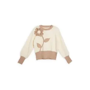 Saachi Ruffled Bloom Pullover Ivory Sweater - White