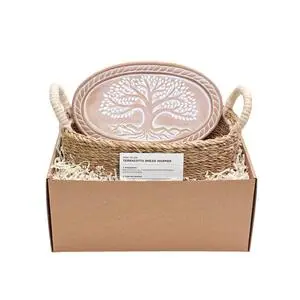 KORISSA Neutrals Bread Warmer & Wicker Basket - Tree Of Life Oval Orange