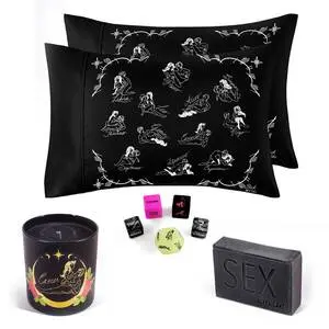 BLACK CAKE Cancer Pleasure Pack- Zodiac Horoscope Love Pillowcase, Soap, Dice, Candle Set - Black