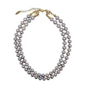 FARRA Grey Freshwater Pearls Double Strands Choker - Grey/white