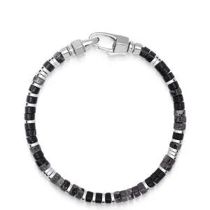 NIALAYA JEWELRY Black / Silver Midnight Onyx Heishi Bracelet - Black/silver