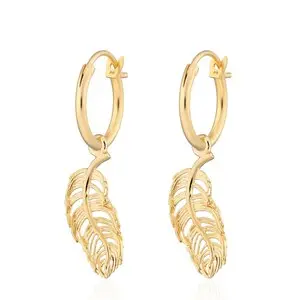 LILY CHARMED Plated Feather Charm Hoop Earrings - Gold