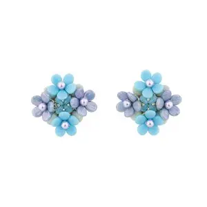 Oana Savu Blue / White Blue Flower Earrings Flowers Jewelry Beaded Ear Studs - Blue/white