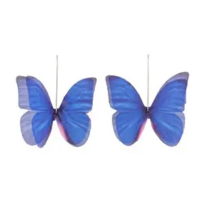 Oana Savu Silver / Blue Blue Silk Butterfly Earrings Fairy Wings Goddess Dangle Ear Wires - Silver/blue
