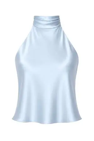 LILY ROU Sky Halter-neck Silk Top