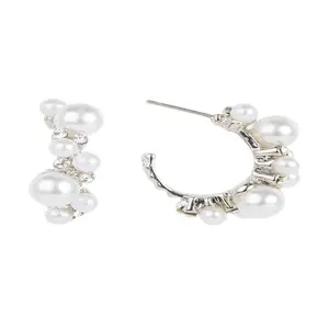 Saachi Multi Pearl Hoop Earrings - Silver