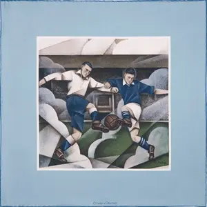 OTWAY & ORFORD The Beautiful Game' Football Silk Pocket Square. Full-size - Blue