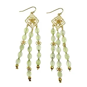 FARRA Bohemian Flower Frame With Prehnite Beaded Tassel Earrings - Green
