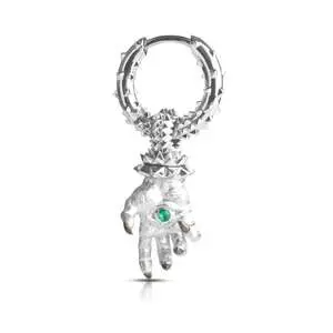 KASUN LONDON Hand Of The Protector Earrings May Emerald - Silver