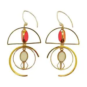 ARACHELI STUDIO White / Orange Beige And Orange Vintage German Glass Beads Art Deco Earrings - White/orange
