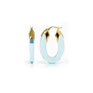 GOLD & HONEY Blue / Gold Blue Diamond Carved Oval Lucite Birthstone Hoop Earrings - Blue/gold