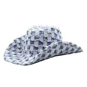 CHANEL JOAN ELKAYAM Contrast Denim Frayed Cowboy Hat - Blue