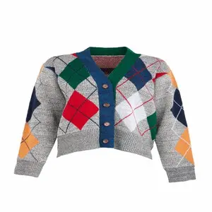 Saachi Classic Colorful Argyle Cardigan