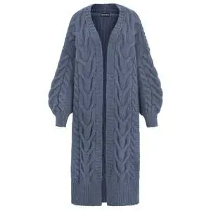 CARA & THE SKY Alex Cable Balloon Sleeve Maxi Cardigan Denim