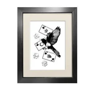 EMILY CARTER Mysterious Magpie' Fine Art Print A3 - Black