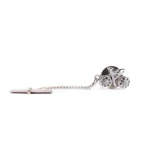 LEE RENEE Grey / Silver / Neutrals Silver Bike Tie Pin White Sapphires - Grey/silver