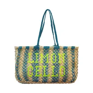 LILLY LOVES Jute Tote Bag With Lemon Charm - Blue