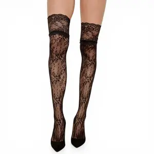 HIGH HEEL JUNGLE BY KATHRYN EISMAN Lace Thigh High Socks - Black
