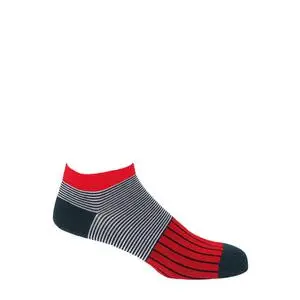 PEPER HAROW - MADE IN ENGLAND Oxford Stripe Trainer Socks – Scarlet - Red