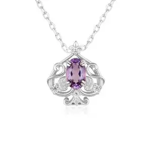 AZURA JEWELRY NEW YORK Leafy Spade Amethyst Necklace White Gold Vermeil - Silver