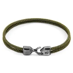 ANCHOR & CREW Silver / Green Khaki Green Cromer Silver & Rope Bracelet - Silver/green